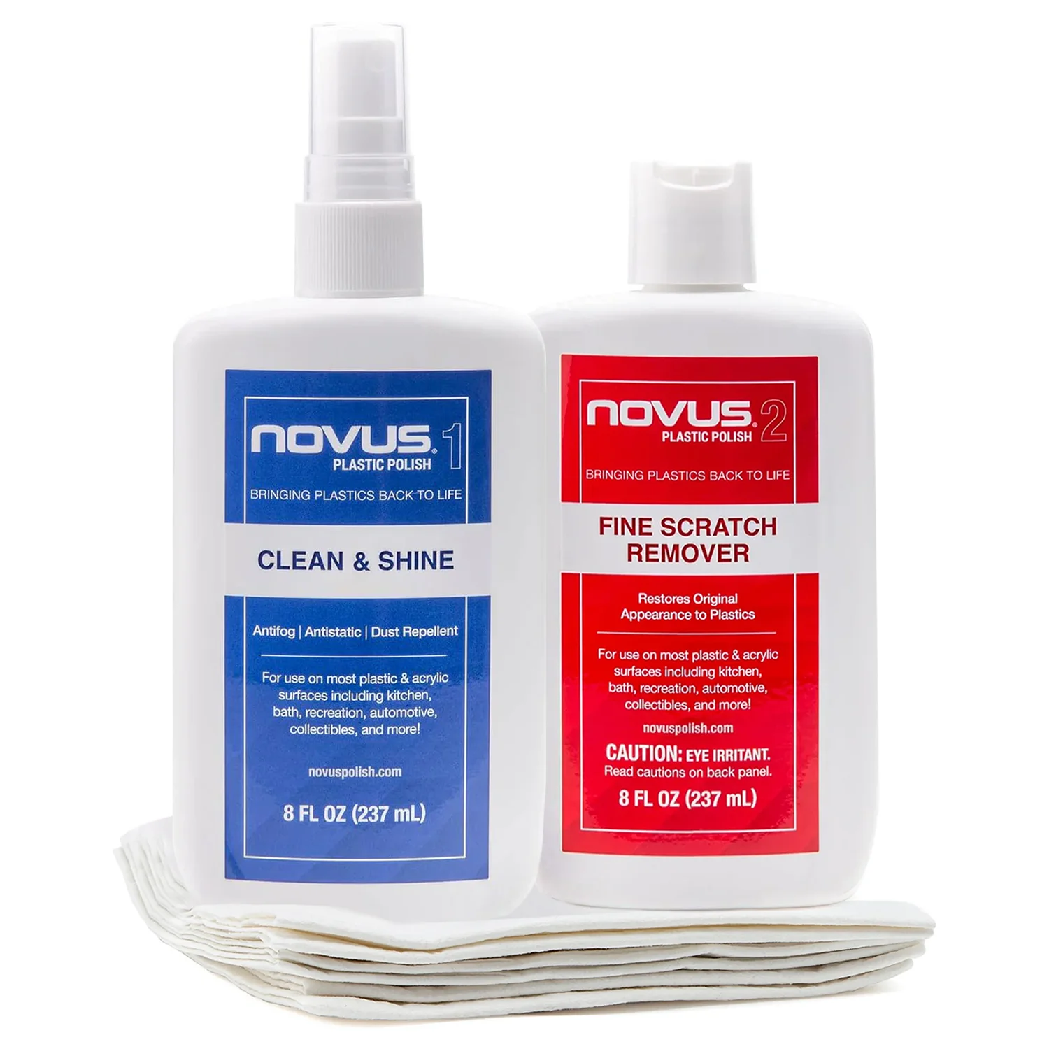 NOVUS Plastic Polish Restoration Kit – 1 & 2 (237mL / 8oz) Bottles & P ...